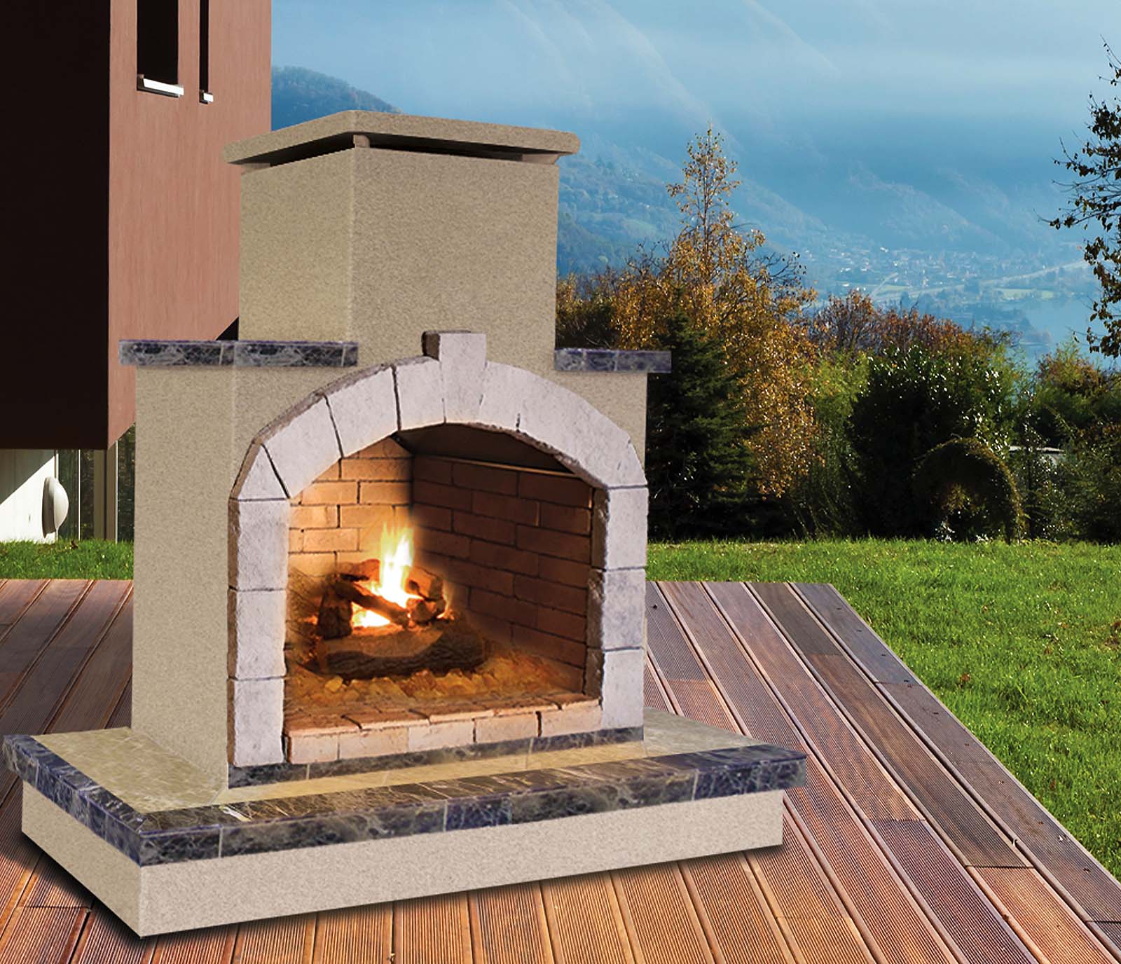 Outdoor Fireplace 73 in. Propane/Natural Gas by Cal Flame FRP908-3 ...