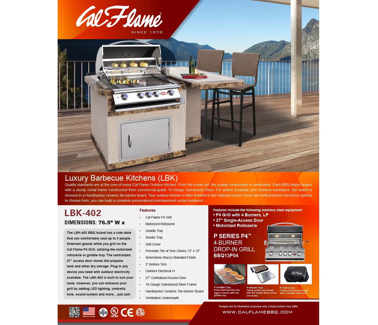6 ft. L-Shaped BBQ Island with P4 Grill and Side Table by Cal Flame ...