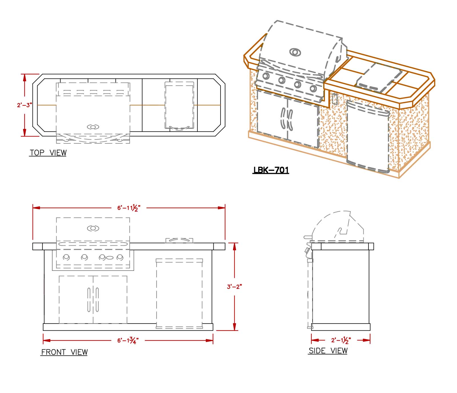 7 ft. BBQ Island with P4 Grill and Refrigerator by Cal Flame - LBK701 ...