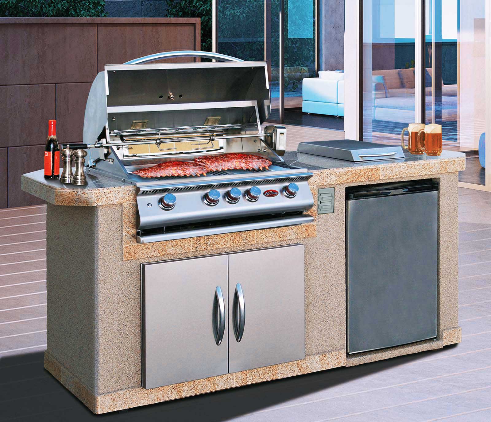 7 ft. BBQ Island with P4 Grill and Refrigerator by Cal Flame - LBK701 ...