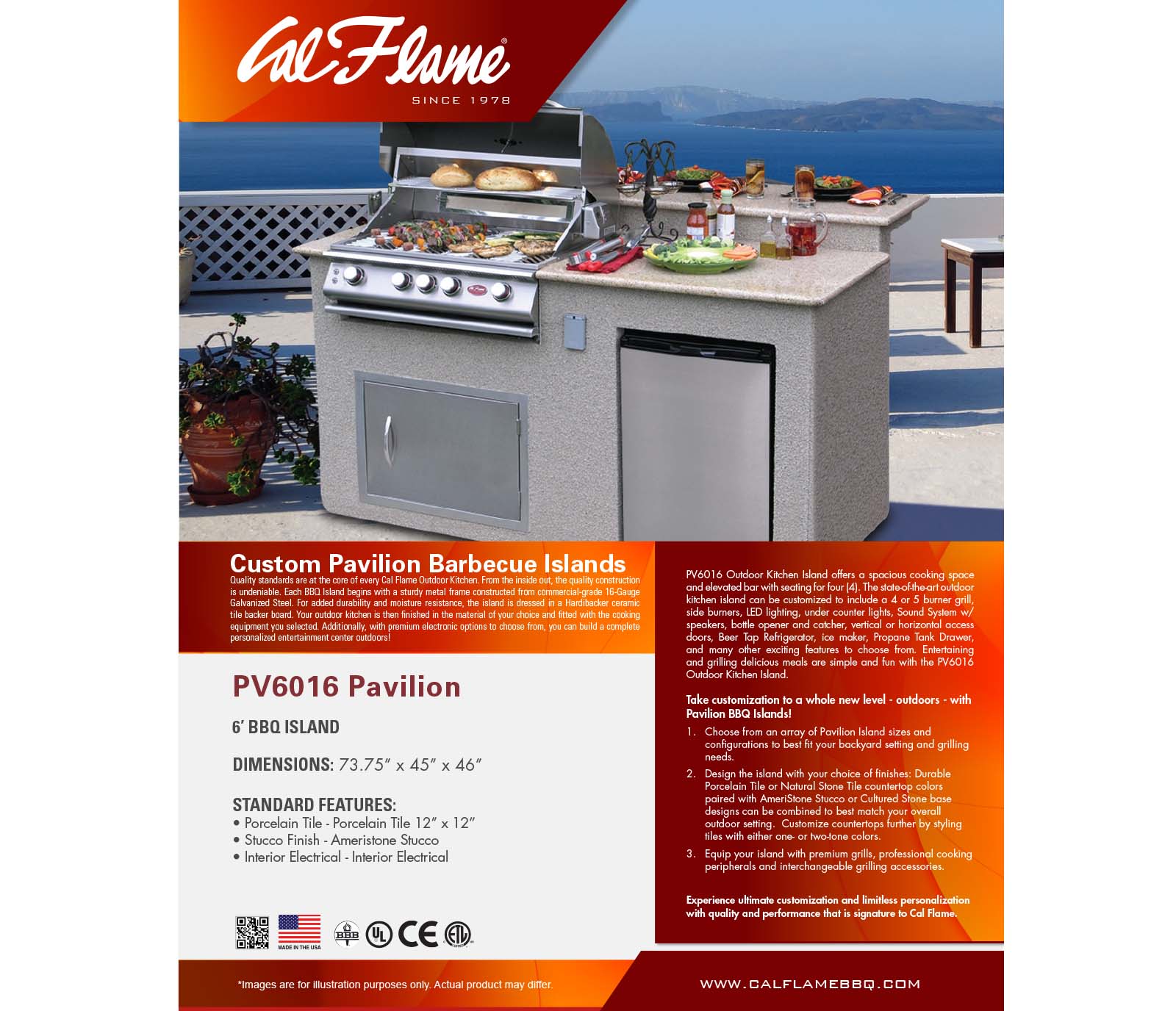 6 ft. BBQ Island Pavilion by Cal Flame - PV6016 (Customizable Outdoor ...