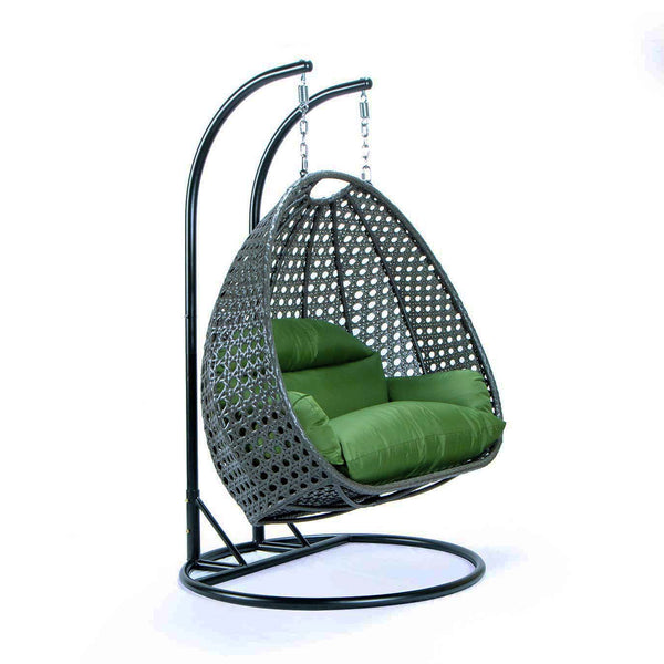 LeisureMod Modern Charcoal Wicker Hanging 2 person Egg Swing Chair ...