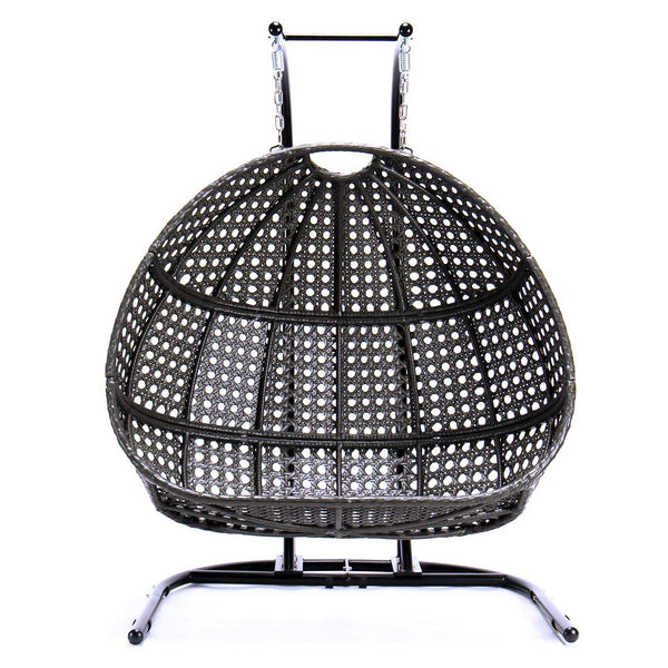 LeisureMod Charcoal Wicker Hanging Double Egg Swing Chair - Backyard Sprawl