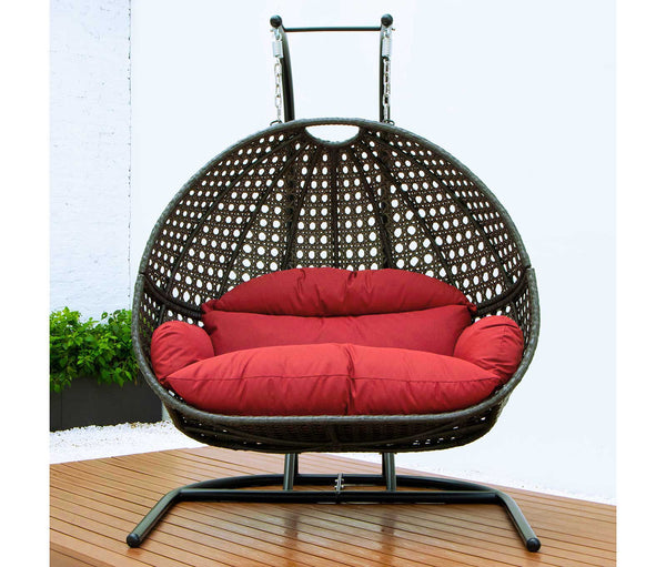 LeisureMod Charcoal Wicker Hanging Double Egg Swing Chair - Backyard Sprawl