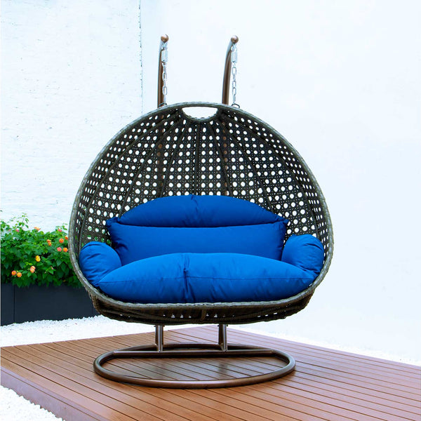 LeisureMod Modern Beige Wicker Hanging 2 person Egg Swing Chair ...
