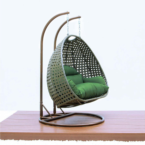 LeisureMod Modern Beige Wicker Hanging 2 person Egg Swing Chair ...