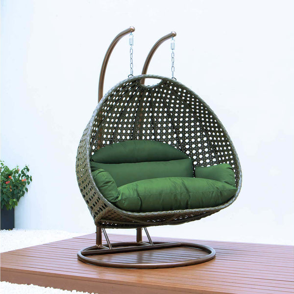 LeisureMod Modern Beige Wicker Hanging 2 person Egg Swing Chair ...