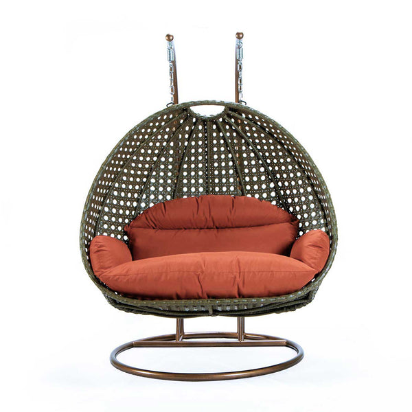 LeisureMod Modern Beige Wicker Hanging 2 person Egg Swing Chair ...