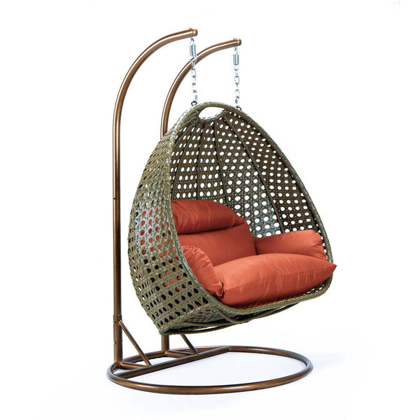LeisureMod Modern Beige Wicker Hanging 2 person Egg Swing Chair ...