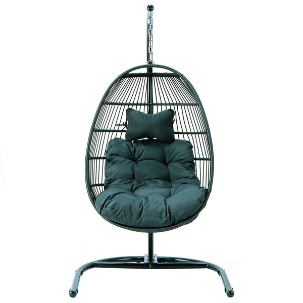 LeisureMod Wicker Folding Hanging Egg Swing Chair - Backyard Sprawl