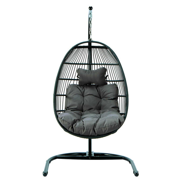LeisureMod Wicker Folding Hanging Egg Swing Chair - Backyard Sprawl