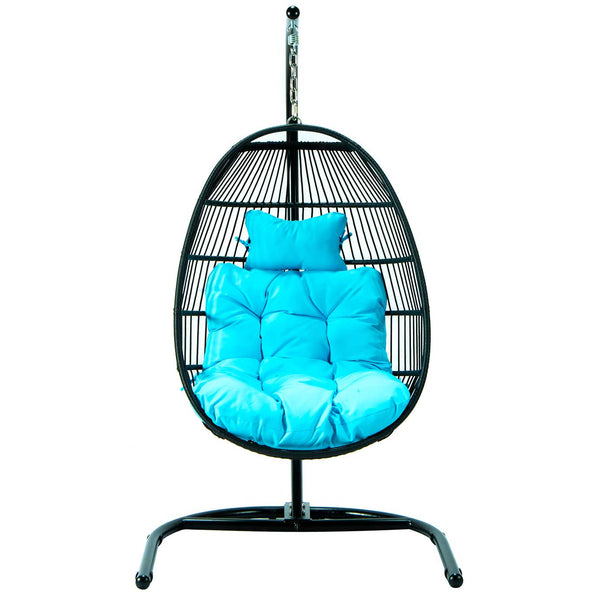 LeisureMod Wicker Folding Hanging Egg Swing Chair - Backyard Sprawl
