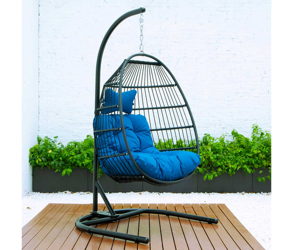 LeisureMod Wicker Folding Hanging Egg Swing Chair - Backyard Sprawl