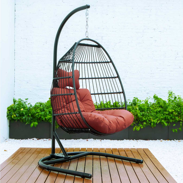 LeisureMod Wicker Folding Hanging Egg Swing Chair - Backyard Sprawl