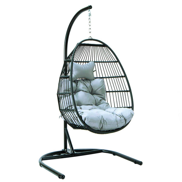LeisureMod Wicker Folding Hanging Egg Swing Chair - Backyard Sprawl