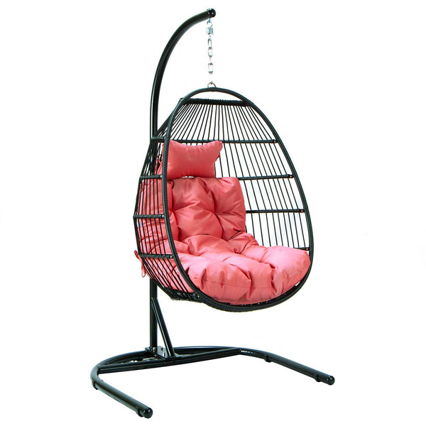 LeisureMod Wicker Folding Hanging Egg Swing Chair - Backyard Sprawl
