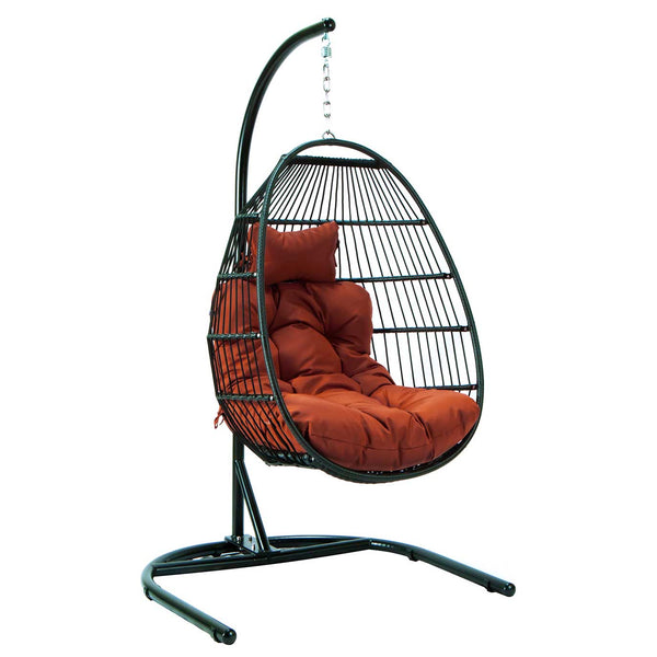 LeisureMod Wicker Folding Hanging Egg Swing Chair - Backyard Sprawl