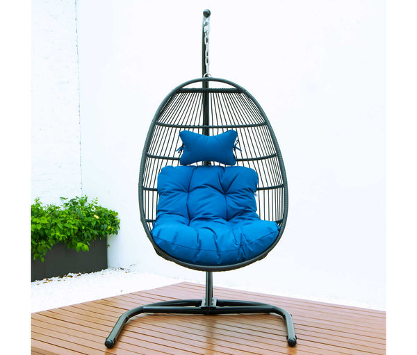 LeisureMod Wicker Folding Hanging Egg Swing Chair - Backyard Sprawl