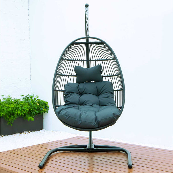 LeisureMod Wicker Folding Hanging Egg Swing Chair - Backyard Sprawl