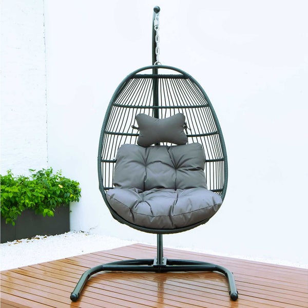 LeisureMod Wicker Folding Hanging Egg Swing Chair - Backyard Sprawl