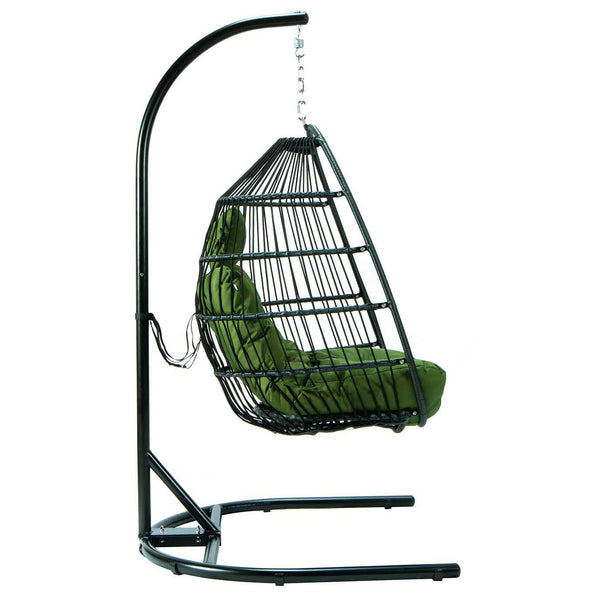 LeisureMod Wicker Folding Hanging Egg Swing Chair - Backyard Sprawl