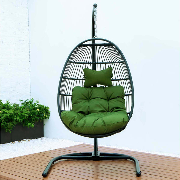 LeisureMod Wicker Folding Hanging Egg Swing Chair - Backyard Sprawl