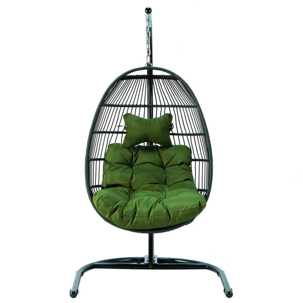 LeisureMod Wicker Folding Hanging Egg Swing Chair - Backyard Sprawl