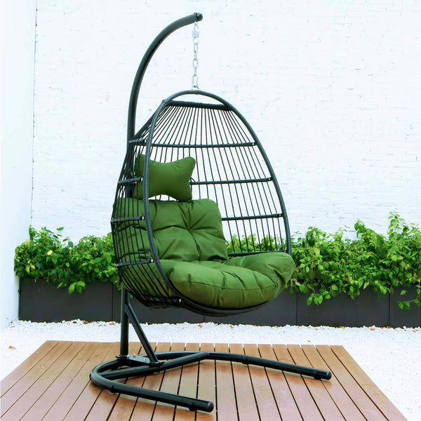 LeisureMod Wicker Folding Hanging Egg Swing Chair - Backyard Sprawl