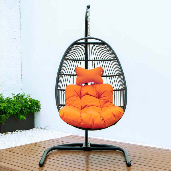 LeisureMod Wicker Folding Hanging Egg Swing Chair - Backyard Sprawl