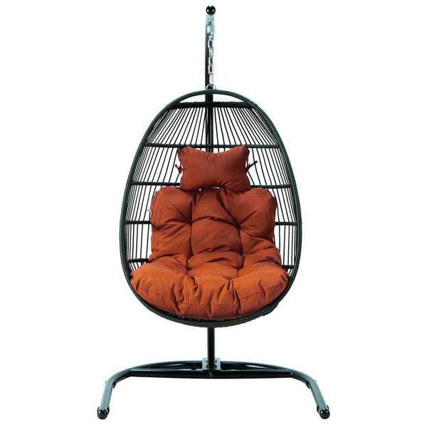 LeisureMod Wicker Folding Hanging Egg Swing Chair - Backyard Sprawl
