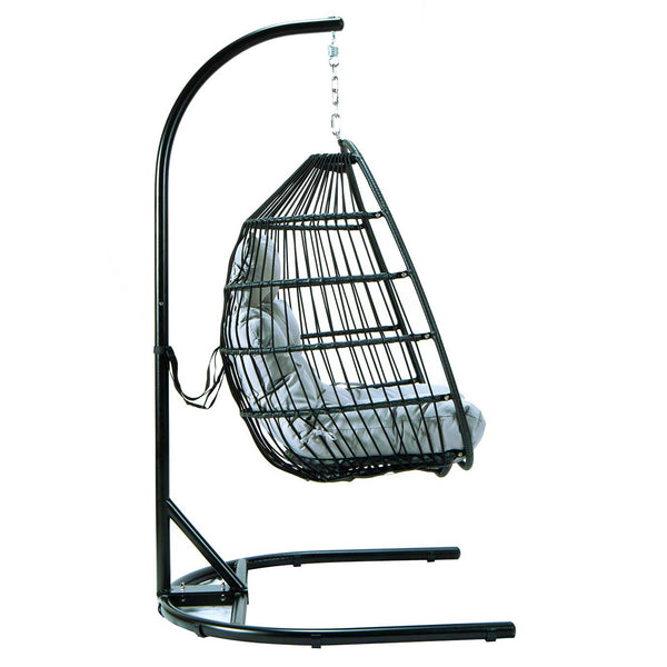 LeisureMod Wicker Folding Hanging Egg Swing Chair - Backyard Sprawl