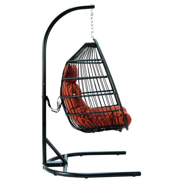 LeisureMod Wicker Folding Hanging Egg Swing Chair - Backyard Sprawl