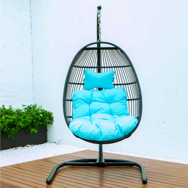 LeisureMod Wicker Folding Hanging Egg Swing Chair - Backyard Sprawl